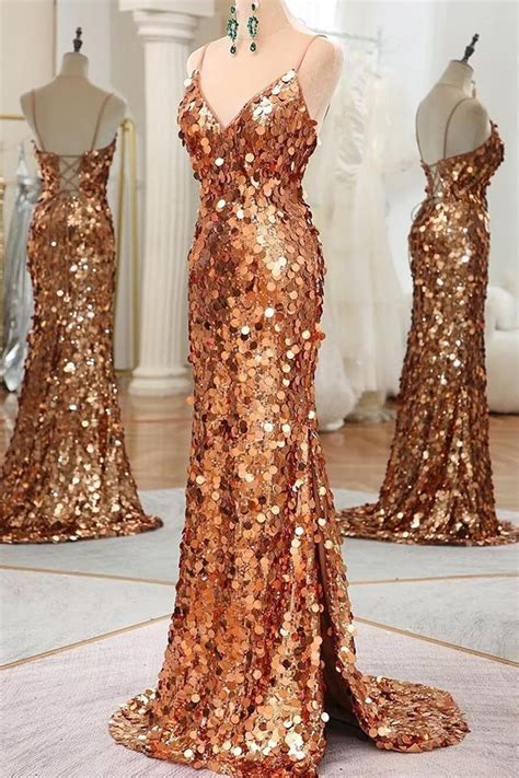 Sex Sparkly Sequined High Slit Prom Evening Dress Thecelebritydresses