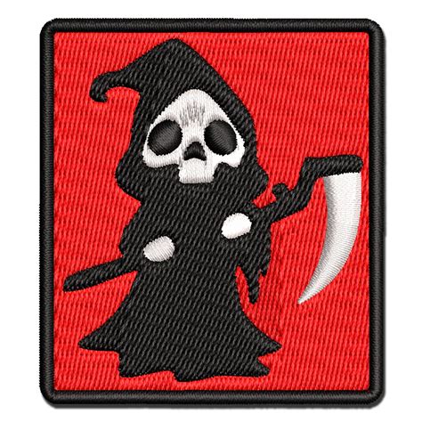 Creepy Spooky Skeleton Grim Reaper With Scythe Horror Applique Multi