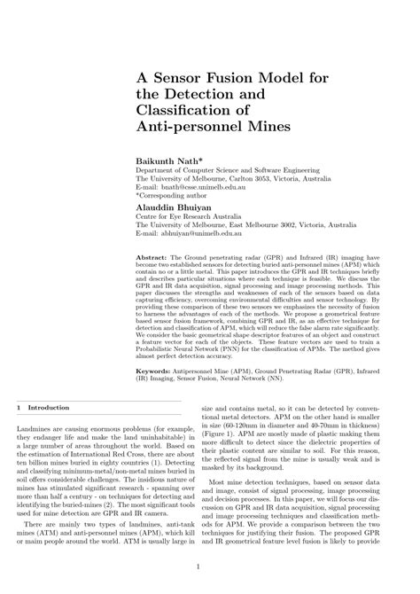 Pdf A Geometrical Feature Based Sensor Fusion Model Of Gpr And Ir For The Detection And
