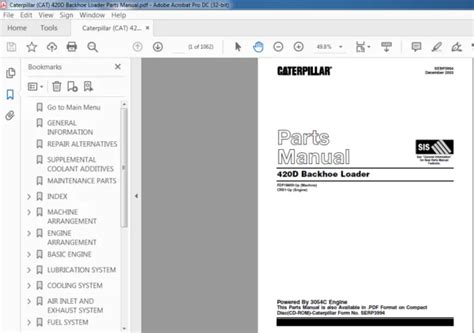 Caterpillar Cat 420d Backhoe Loader Parts Manual Pdf Download
