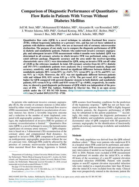 Pdf Comparison Of Diagnostic Performance Of Quantitative Flow Ratio In Patients With Versus