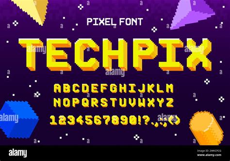 8 Bit Arcade Game Font Geometric Type And Retro Tech Typeface Vector
