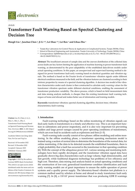 Pdf Transformer Fault Warning Based On Spectral Clustering And Decision Tree
