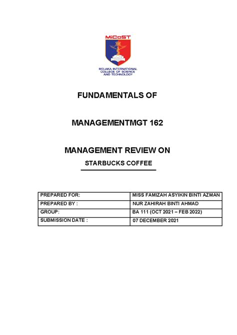 Mgt Individual Assignment Nur Zahirah Binti Ahmad Fundamentals Of