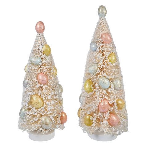 11 And 13 Cream Sugared Sisal Easter Egg Trees Set2 By Regency