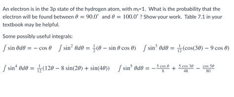 Solved An Electron Is In The 3p State Of The Hydrogen Atom