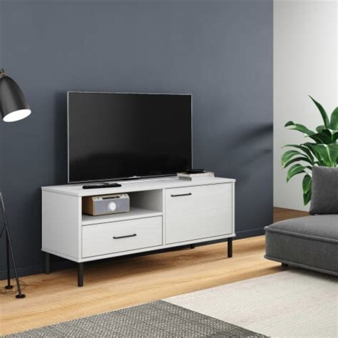 Vidaxl Tv Cabinet With Metal Legs White Solid Wood Pine Oslo 1 Kroger