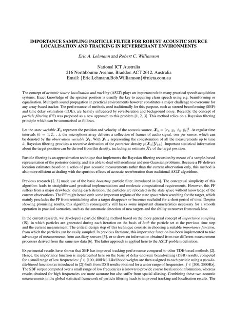 pdf particle filter design using importance sampling for acoustic