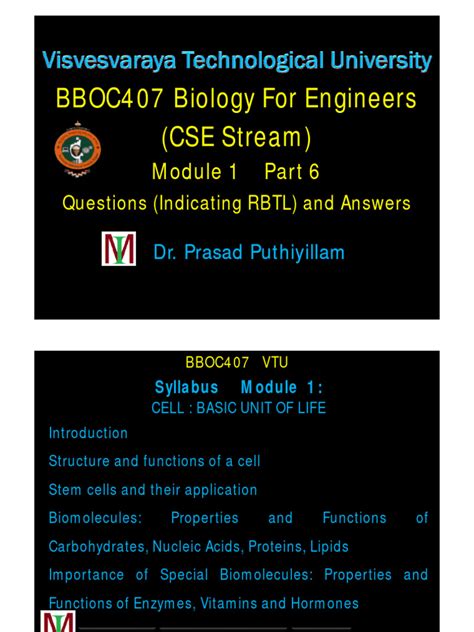 Bboc407 Biology For Engineers Cse Stream Module 1 Part 6 Pdf