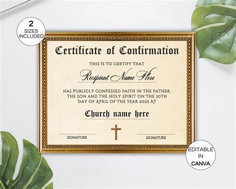 Certificate Of Confirmation Template Editable Religious Confirmation Certificate Printable