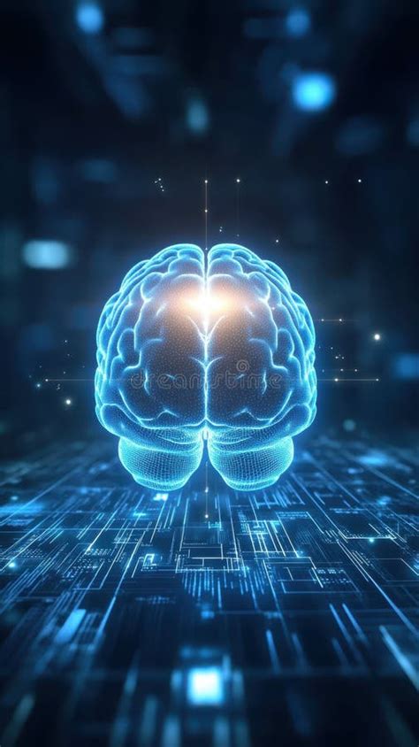Glowing Digital Brain With Circuits And Data Streams Stock Illustration Illustration Of