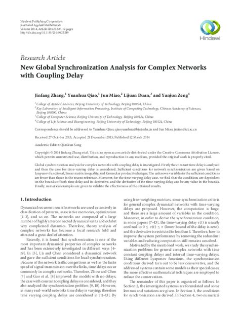 Pdf New Global Synchronization Analysis For Complex Networks With Coupling Delay