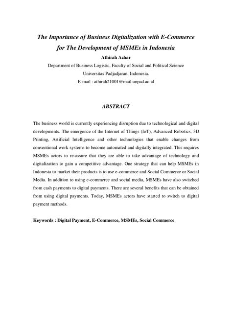 Pdf The Importance Of Business Digitalization With E Commerce For The Development Of Msmes In