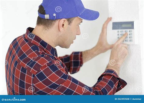 Male Technician Installing Alarm System Indoors Stock Photo Image Of Danger Security
