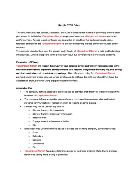 BYOD Policy Template 1 Free Templates In PDF Word Excel Download