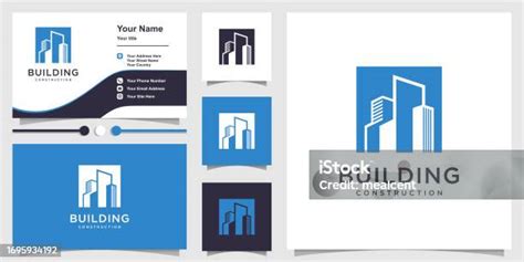 멋진 실루엣 컨셉과 명함 디자인 템플릿이 있는 건물 로고 프리미엄 벡터 개념에 대한 스톡 벡터 아트 및 기타 이미지 개념