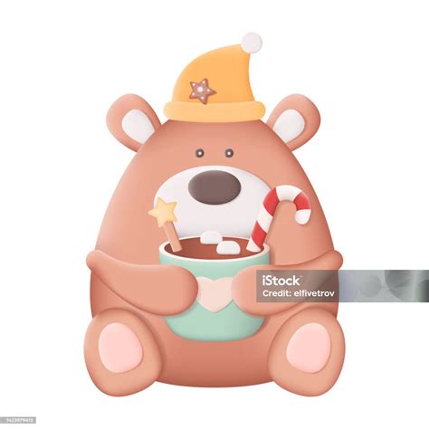 핫 초콜릿 머그잔 3d 아이콘 벡터 흰색 배경에 귀여운 크리스마스 곰 일러스트 레이 션 3차원 형태에 대한 스톡 벡터 아트 및 기타 이미지 3차원 형태 곰 겨울
