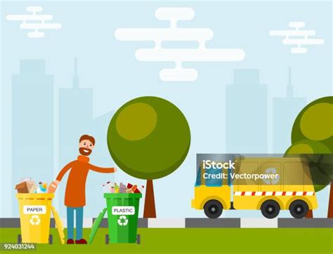 폐기물 재활용 벡터 쓰레기 처리 공장 트럭 처리 가공 산업을 가져 제조 생산 그림 Performing Arts Event에 대한 스톡 벡터 아트 및 기타 이미지