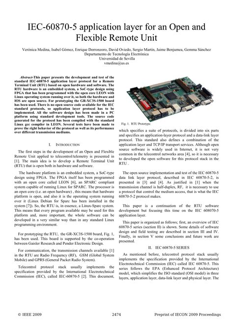 Pdf Iec−60870−5 Application Layer For An Open And Flexible Remote Unit