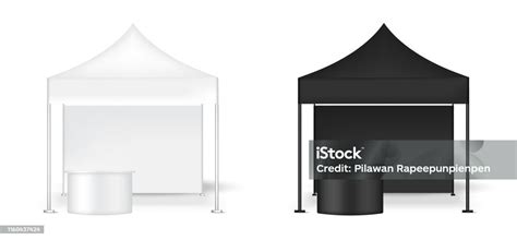 3d 모의 현실텐트 디스플레이 벽 Pop 부스 와 테이블 용 판매 마케팅 프로모션 전시회 배경 일러스트 부스에 대한 스톡 벡터