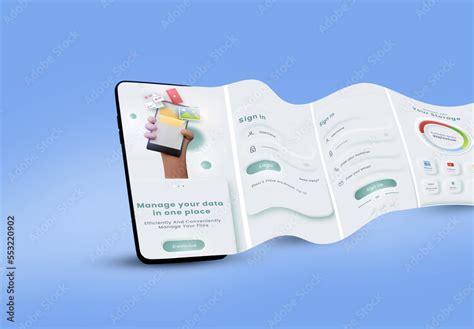 Mobile Layout With 3d Hand Long Scroll Screen On Blue Background For User Interface Stock
