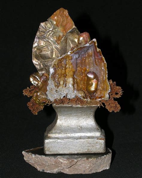 Fossil Agate Coral With Antique Silver Leaf Foliage And Baroque Pearls