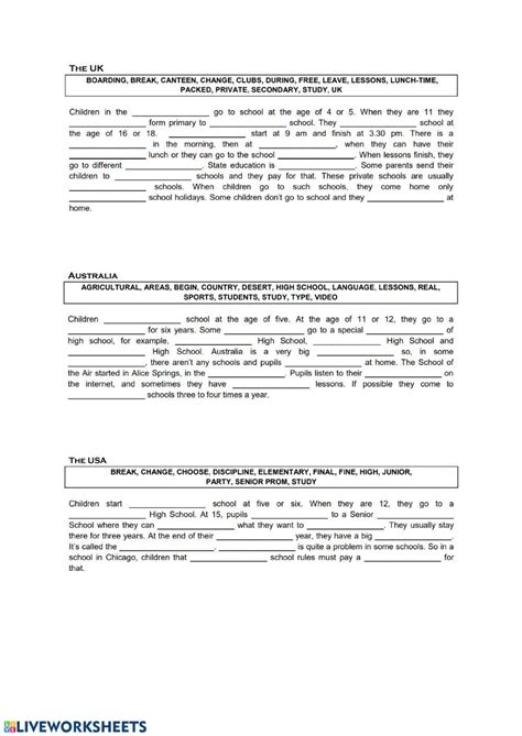 Schools Gap Fill Class 6 Online Exercise For Live Worksheets