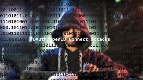 Foto De Cyber Attack Oauthopenid Connect Attacks Text In Foreground Screen Anonymous Hacker