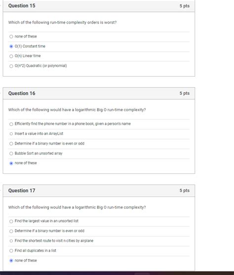Solved Which Of The Following Run Time Complexity Orders Is