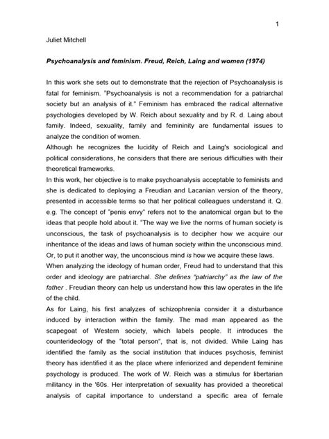 Juliet Mitchell Psychoanalysis And Feminism Pdf Psychoanalysis Sigmund Freud