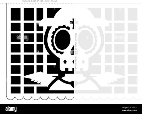 Papel Picado Stencil Template Dia De Muertos Banner Blueprint Stock