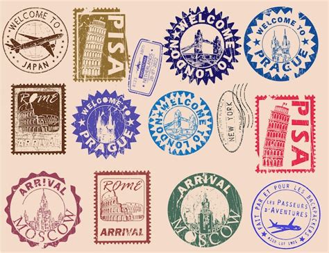 Sello De Pasaporte Con El Signo De Un País Diferente Vector Premium