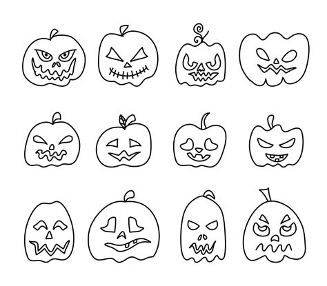 Doodle Pumpkins With Faces For Halloween 3137167 Vector Art At Vecteezy