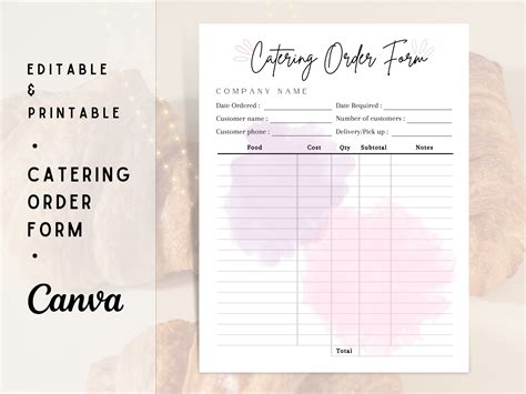 printatble catering order form editable catering order form etsy