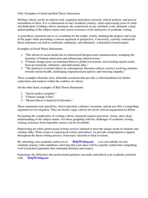 Examples Of Good Bad Thesis Statements Pdf Essays Nature Versus