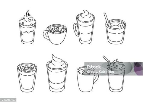 미니멀리즘 라인 아트 일러스트 세트 커피 컵과 음료는 흰색 배경에 고립되어 있습니다 벡터 일러스트 레이 션 커피 마실 것에 대한 스톡 벡터 아트 및 기타 이미지 Istock
