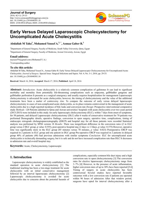 Pdf Early Versus Delayed Laparoscopic Cholecystectomy For