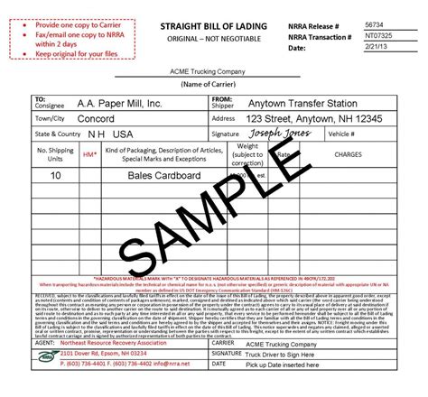 Shipping Bill Of Lading Template