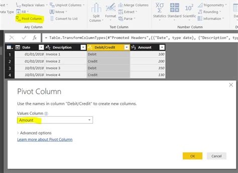 solved splitting column containing debits and credits microsoft