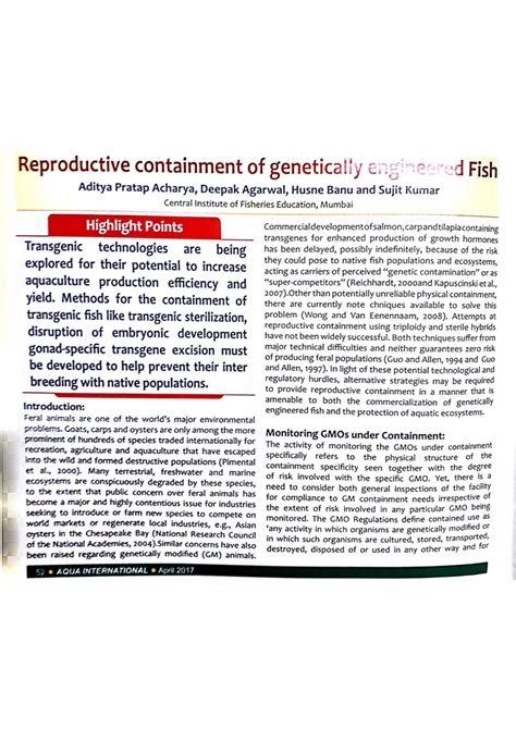 Pdf Reproductive Containment Of Genetically Engineered Fish