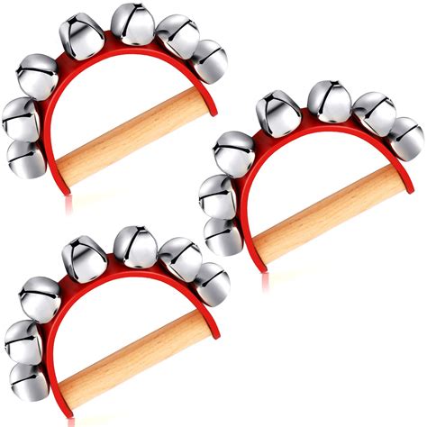 3 Pieces Red Christmas Sleigh Bells Jingle Gold Musical