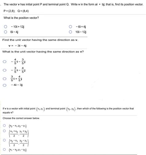 Solved The Vector V Has Initial Point P And Terminal Point Chegg