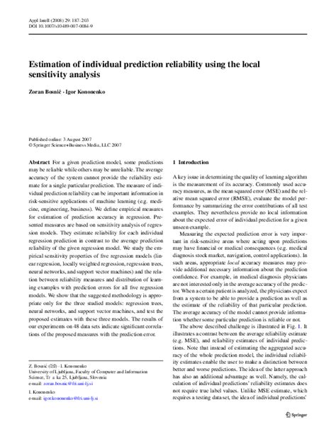 Pdf Estimation Of Individual Prediction Reliability Using The Local