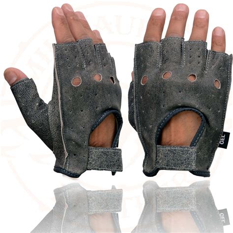 Milwaukee Leather Mg7557 Mens Grey Leather Gel Padded Palm Fingerless