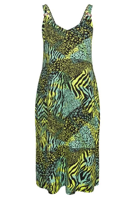 Yours Plus Size Green Mixed Animal Print Beach Dress Yours Clothing