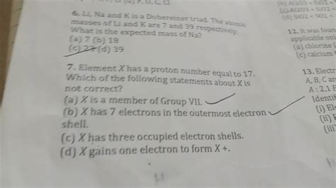 Element X Has A Proton Number Equal To 17 Which Of The Following Statem