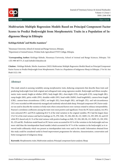 Pdf Multivariate Multiple Regression Models Based On Principal Component Factor Scores To
