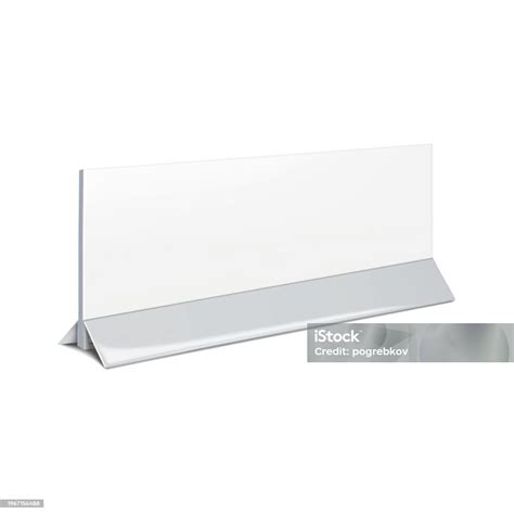 수평 조리대 판촉 배너 스탠드 현실적인 모형 탁상용 명판 홀더 벡터 모형입니다 빈 흰색 명판 표시 템플릿 책상에 대한 스톡 벡터