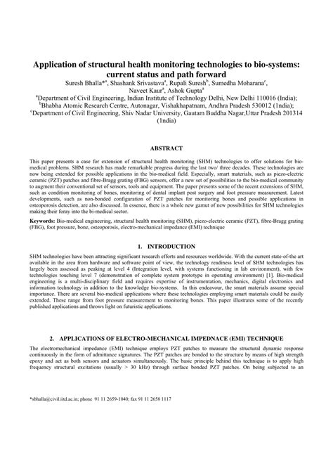 Pdf Application Of Structural Health Monitoring Technologies To Bio