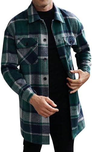 Ymosrh Trench Coat Elegant Casual Button Down Plaid Shirt Jacket Long